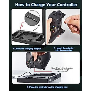 Lictin Cooling Fan Charging Station for Xbox Series X Console & Controller, Upgraded 4 Cooler Fan System Stand, Vertical Dual Charger Station Dock Accessories with 2 x 1400mAh Rechargeable Battery