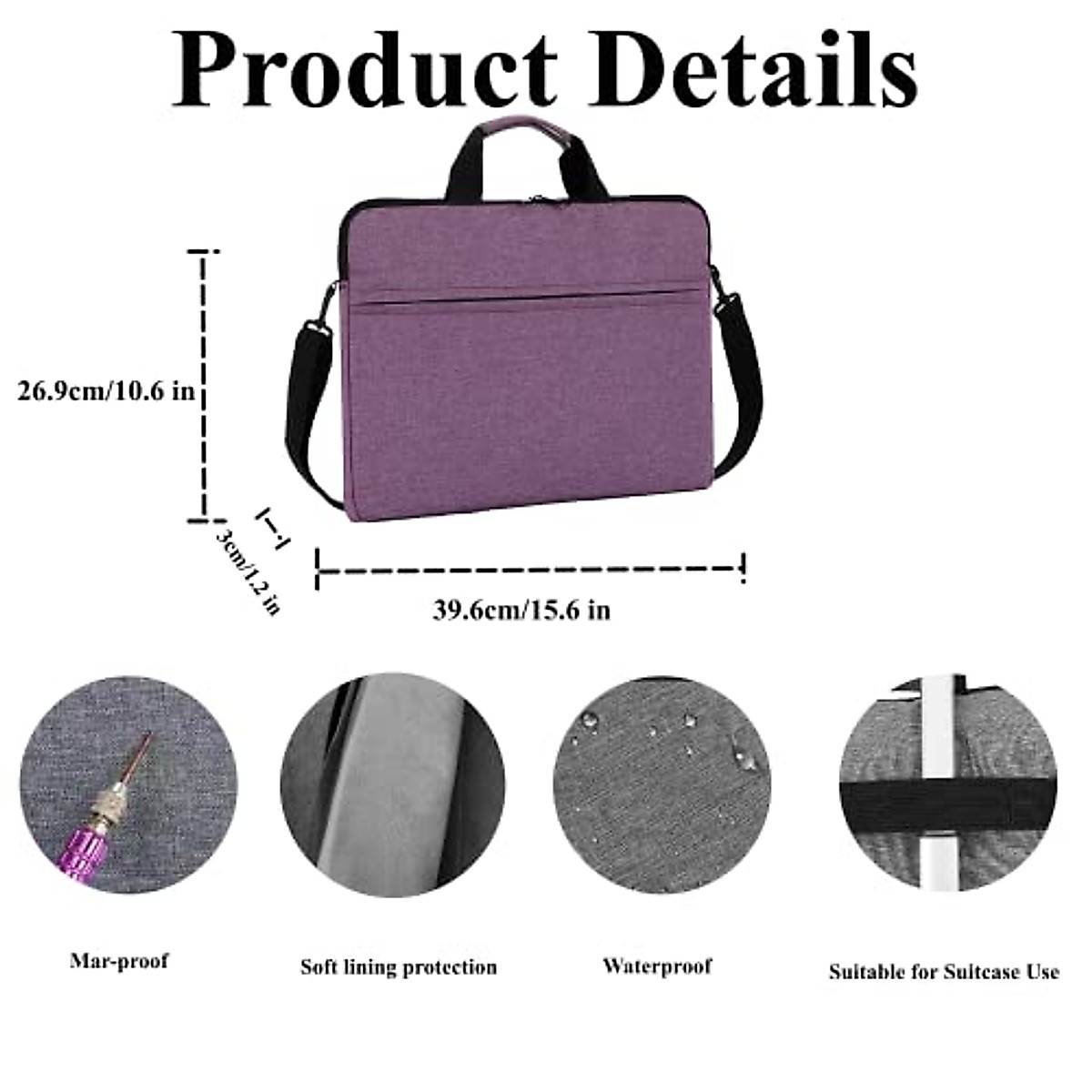 TANGBOLIBO Laptop Sleeve Case 15.6 inch Purple - Slim Case with Pockets for MacBook Pro, Dell Inspiron, HP Pavilion and More - Ideal for Students Professionals and Travelers