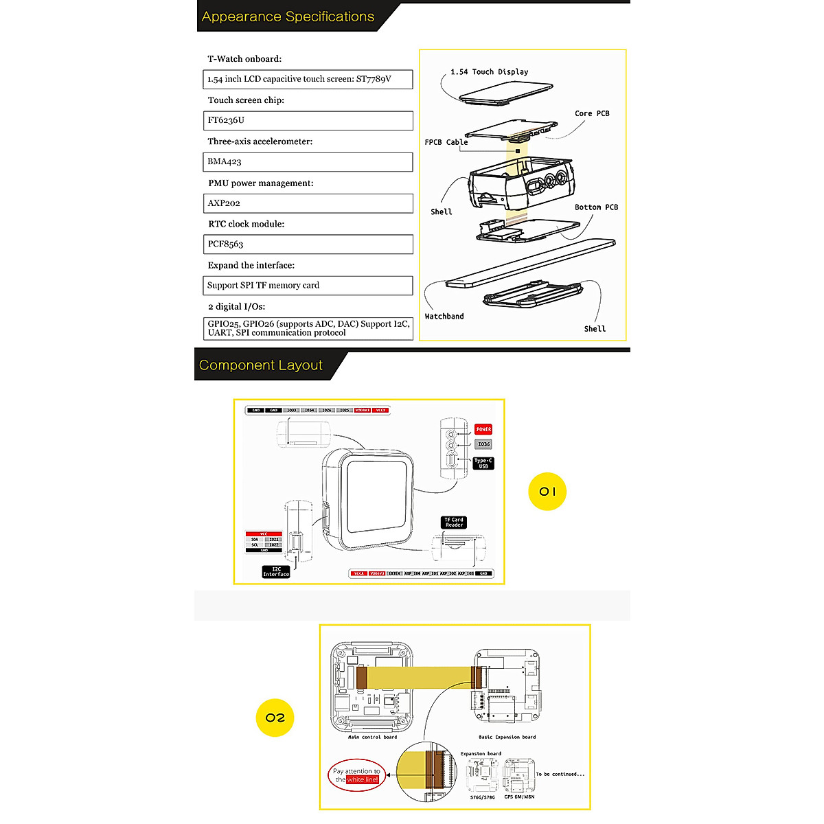 WayPonDEV T-Watch Programmable Wearable for Enviromental Interation ESP32 Development Kit, Support Heart Rate and Blood Oxygen Detection