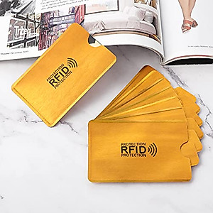 TIESOME RFID Card Holder, 10 pcs RFID Blocking Sleeves Waterproof Credit Card Sleeves Set RFID Identity Card Protector Secure Sleeve Portable Durable RFID Card Sleeves for Women Men Wallet(gold)