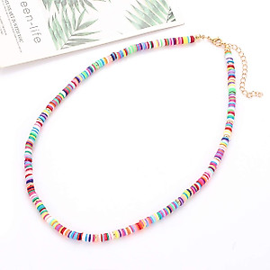 XOCARTIGE Clay Bead Necklace, Colorful Surfer Heishi Beaded Choker Necklace for Women, Stackable Ball Necklace Layered Paperclip Link Chain Necklaces Summer Beach Jewelry Set (Multicolor)