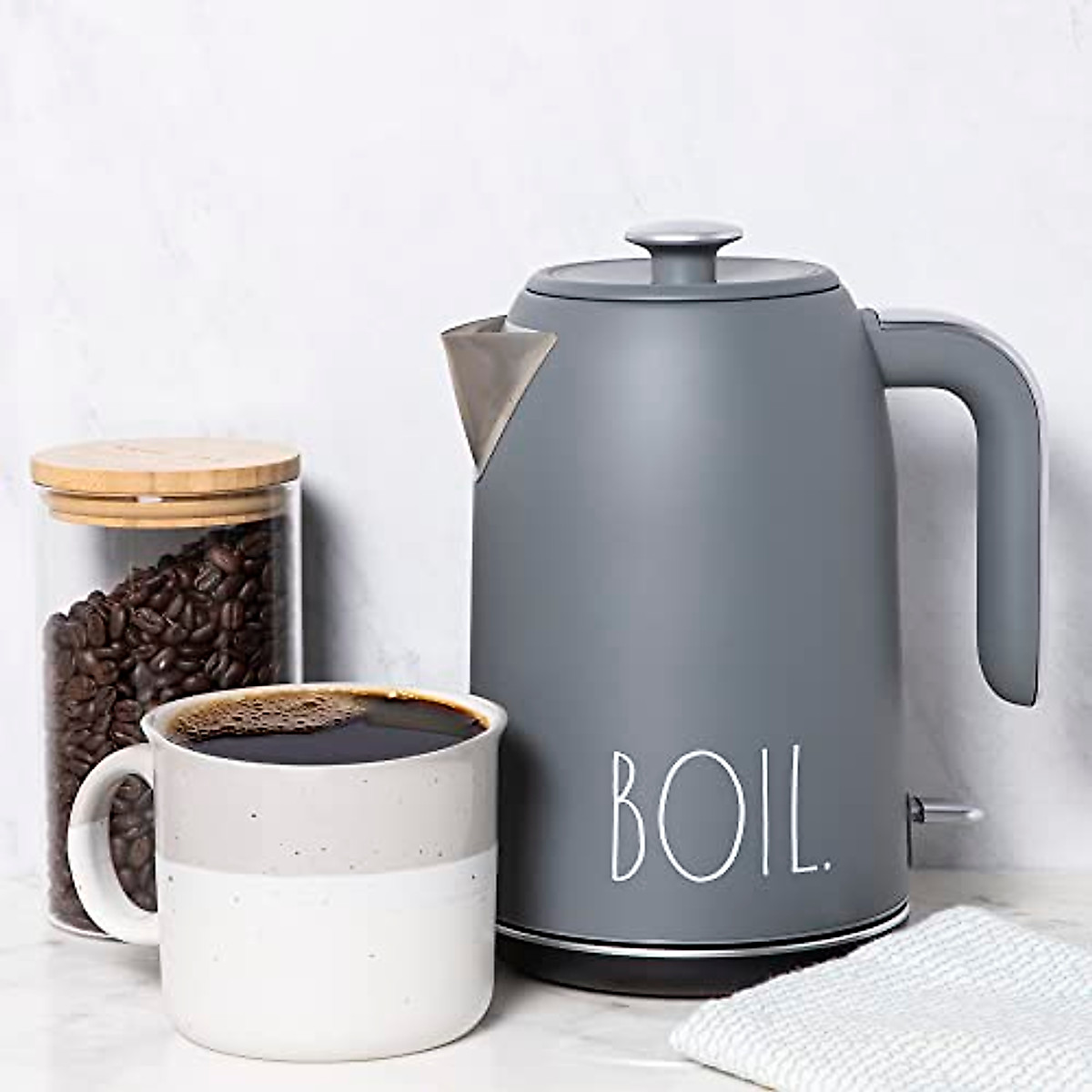 Rae Dunn Electric Water Kettle - Stainless Steel Coffee Maker, Tea Kettle, Electric Hot Water Kettle with Automatic Shut Off Boil-Dry Protection, 1500 Watt Boiling Power, 1.7 Liters, Grey