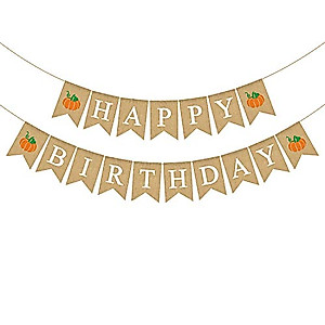 Rainlemon Jute Burlap Happy Birthday Banner with Pumpkin Rustic Fall Autumn Birthday Party Garland Decoration