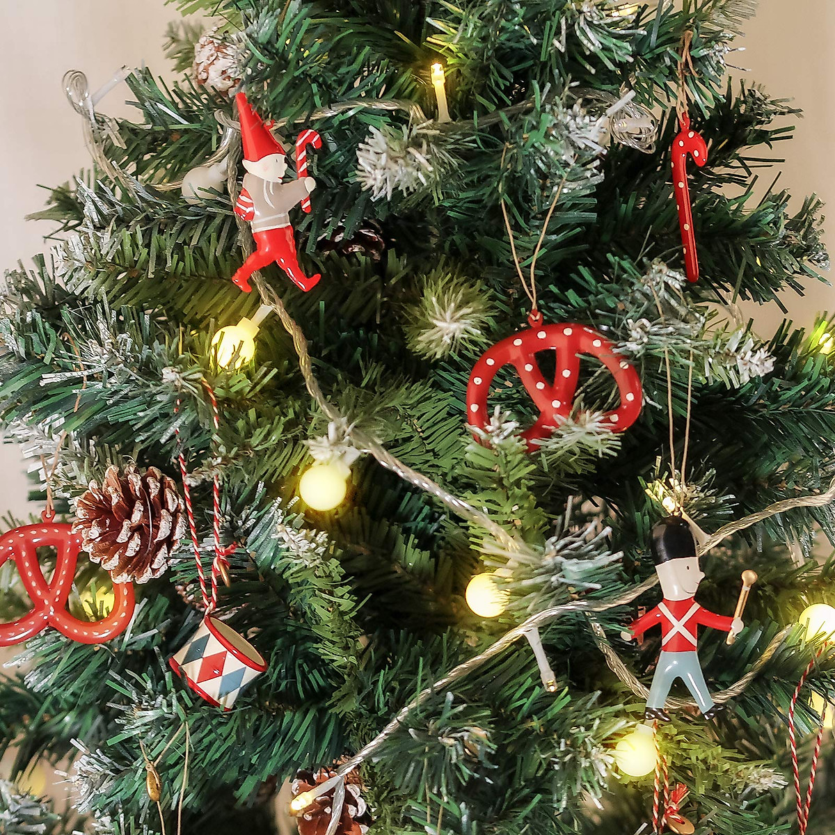 Aizulhomey Christmas Ornaments 12 Pcs Set Metal Double Sided Hand Painted Tree Hanging Decorations, car and Home Decor