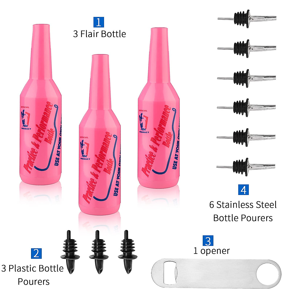 SuproBarware Flair Bottle Decorative Bottles - 25oz/750ml Set of 10 Flair Bartender Practice & Performance Bottle Pink