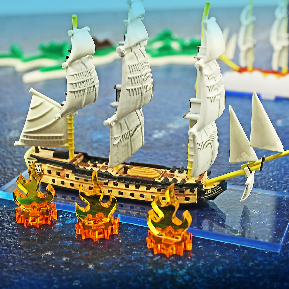 LITKO Flame Marker | Fire Indicator | Spell Effect | Inferno | Compatible with Dungeons & Dragons, Warhammer 40k, Bolt Action, and Other Wargames (Yellow Flames & Amber Base, Mini)