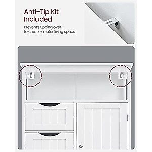 VASAGLE Bathroom Floor Storage Cabinet, Bathroom Storage Unit with 3 Drawers, Bathroom Cabinet Freestanding, Adjustable Shelf, 11.8 x 23.6 x 35.4 Inches, White UBBC542P31