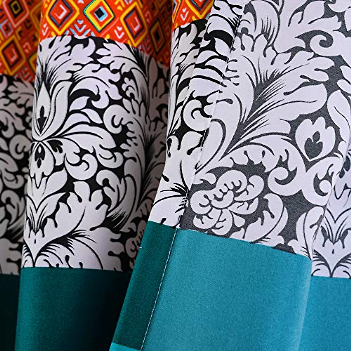 Lush Decor Boho Stripe Window Curtain Bohemian Geomatric Floral Design Panel Pair, 52" W x 84" L, Turquoise & Tangerine