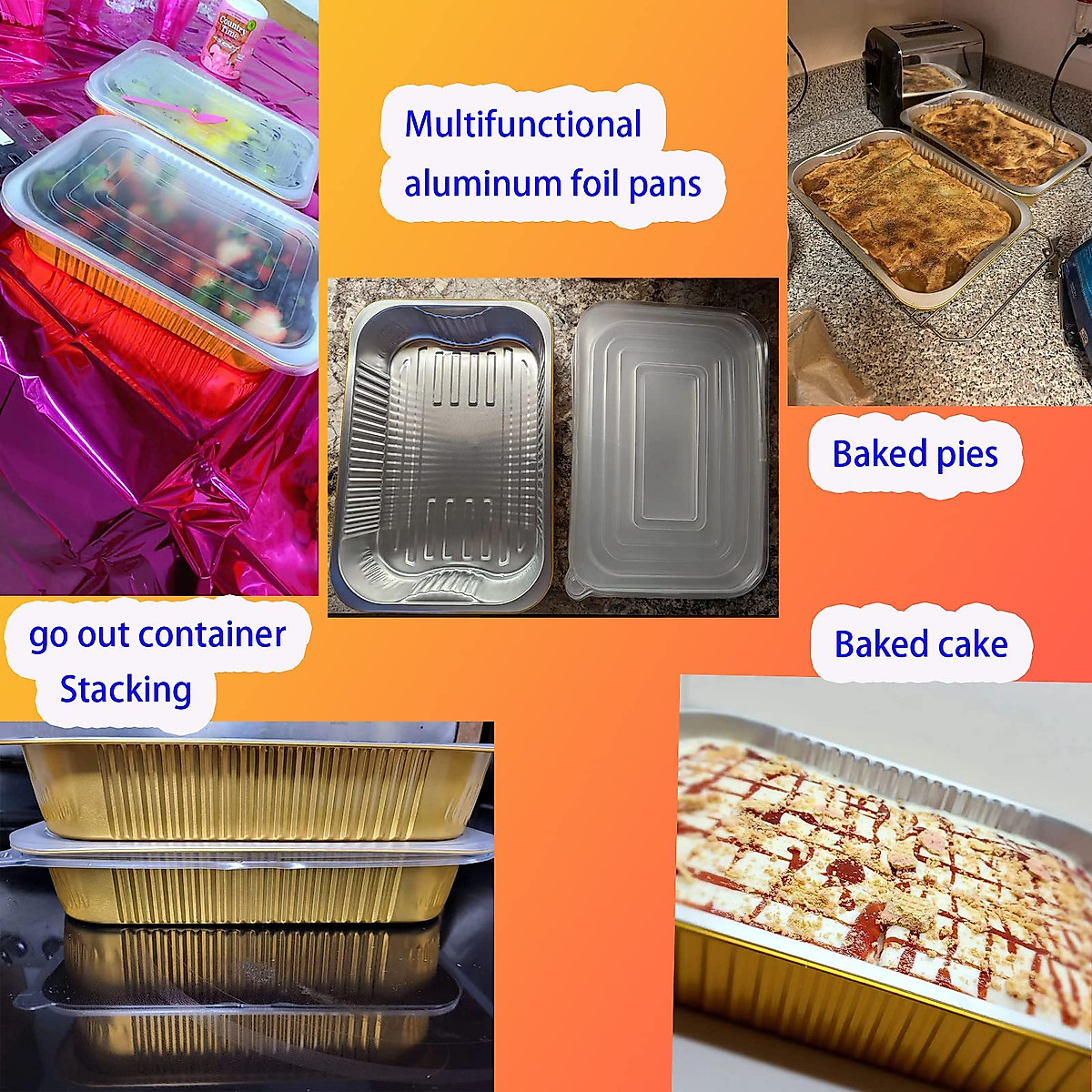 SuiXinCook Gold Aluminum Foil Baking Pan with lids Heavy Duty 9"×13"(10pack+10Lids), Double thickening, Disposable cake pans,Microwave oven safetyle. for Cooking,，Heating,Storage, BBQ