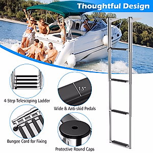 Goplus 4 Step Telescoping Boat Ladder, Folding Stainless Steel Swim Platform Ladder with Non-Slip Steps, Extendable Heavy Duty Dock Ladder for Pontoon Boat Yacht