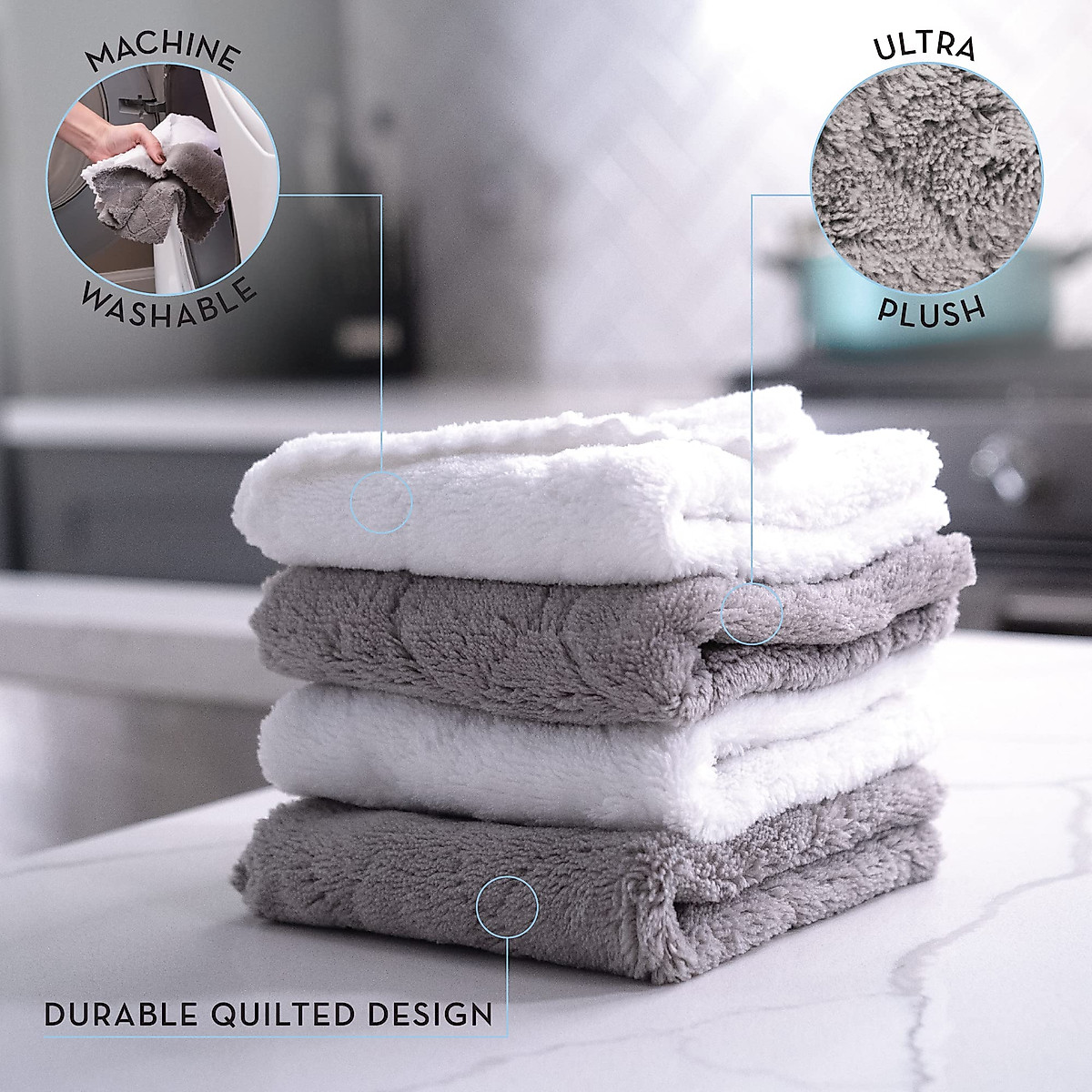 S&T INC. Kitchen Dish Cloths or Cleaning Towels, 9.5 Inch by 9.5 Inch, Grey and White, 12 Pack