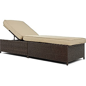Serta Brown Resin Wicker Outdoor Patio Furniture Collection, Storage Chaise Lounge, Beige