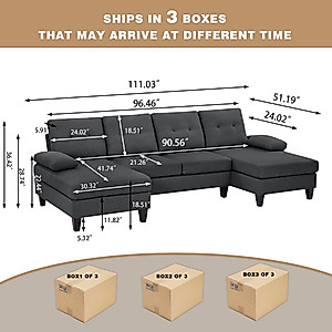 Chireca 111" Sectional Couch for Living Room, Modern Polyester Fibre U Shaped Sofa Couches with Double Chaise, Upholstered 4 Seater Sofa for Living Room, Apartment, Office, Dark Grey