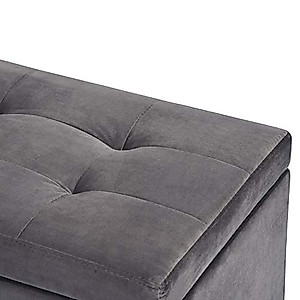 Homy Casa 30'' Storage Ottoman Tufted Velvet Ottoman Bench Upholstered Ottoman with Storage/Lid/Hinge, Modern Foot Rest Stool for Living Room Bedroom Entryway, Grey