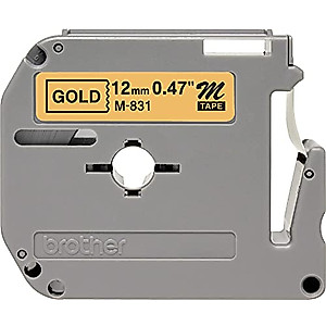 Brother M831 M Series Labeling Tape for P-Touch Labelers, 1/2-Inch W, Black On Gold