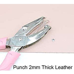Star Shape Single Paper Hole Punch, 1 Pack 6.3 Inch Length 1/4 Inch of Diameter of Hole Handheld Puncher with Pink Soft Thick Leather Cover(Star 1/4 inch)
