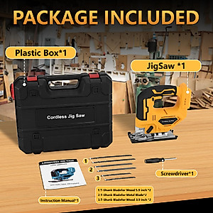 Jig Saw for Dewalt 18V/20V Max Battery, Cordless Jigsaw Tool Brushless Motor, Up To 2900 RPM, 45 Degree Beveled Cuts, LED Light for 4 Curve Cuttings, Plastic Box Include for Easy Carry (No Battery)