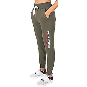 Nautica Competition Women's Joggers, Athletic Active Basic Essential Running Ultra Soft Fleece Relax Fit Lounge Sweatpants Olive