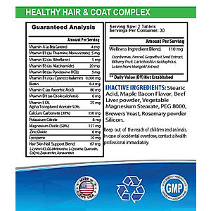 Dog Skin Care Supplements - PET Hair and Coat Health - for Dogs and Cats - Immune Booster - Itch and Hotspot Relief - Vitamin d for Dogs - 1 Bottle (60 Tabs)