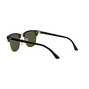 Ray-Ban RB3016 Clubmaster Square Sunglasses, Black On Gold/G-15 Green, 49 mm