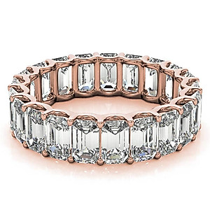 Bhumi Gems Emerald Moissanite Wedding Band, Engagement Bridal Ring Full Eternity Stackable Matching Comfort Fit Handmade Jewelry Anniversary Rose Gold Band