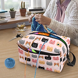 Kathyboom Cute Cats Yarn Storage Organizer Stain Resistant Yarn Bag with Shoulder Straps, Knitting & Crochet Supplies Yarn Holder Crochet Gift