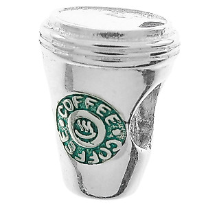 925 Sterling Silver Hot Coffee Drink Green Enamel Bead for European Charm Bracelets
