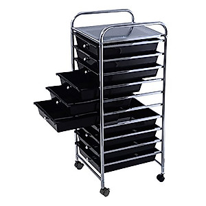 Giantex 10 Drawer Rolling Storage Cart Scrapbook Paper Office School Organizer (Black)