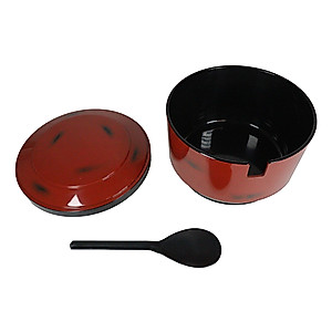 Ebros Gift Japanese Restaurant Grade Traditional Red and Black Ohitsu Rice Container Serving Bowl with Scoop for 3-4 People Party Hosting Functions Supply Asian Dining Made in Japan