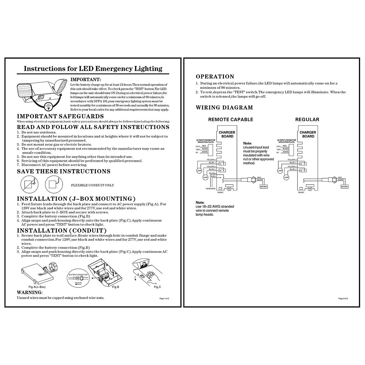 AKT LIGHTING Commercial Emergency Light, UL Certified, White Emergency Light Fixture with 2 LED Square Heads Adjustable & Backup Batteries Exit Lighting