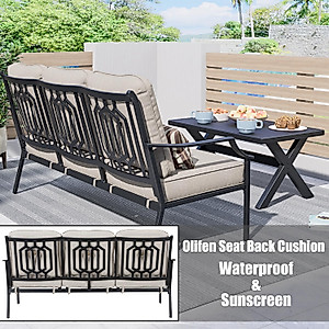 PatioFestival Patio Furniture Sofa, 3-Seat All-Weather Metal Outdoor Patio Furniture with Cushions,Rectangular Coffee Table, Beige