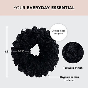 Kitsch Organic Cotton Fluffy Scrunchies - Large Hair Accessories for Women and Girls | Hair Bands & Ponytail Holders, 6pc (Black)