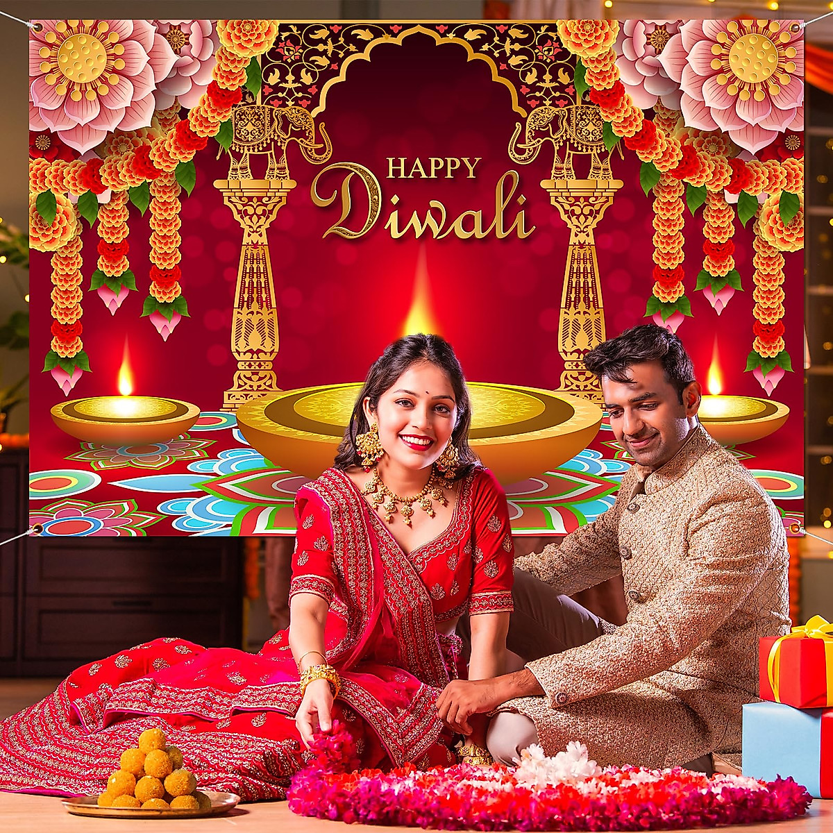 Happy Diwali Backdrop Happy Diwali Banner Diwali Decorations for Home Diwali Banner Backdrop Festival of Lights Banner Deepavali Decorations Diwali Photo Booth Props Diwali Decorations