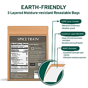 SPICE TRAIN, Handpicked Cloves Whole (10oz) Premium Cloves from India in Resealable Zip Lock Pouch | Perfect for Cooking, Smoothies, Pomander Balls & Tea