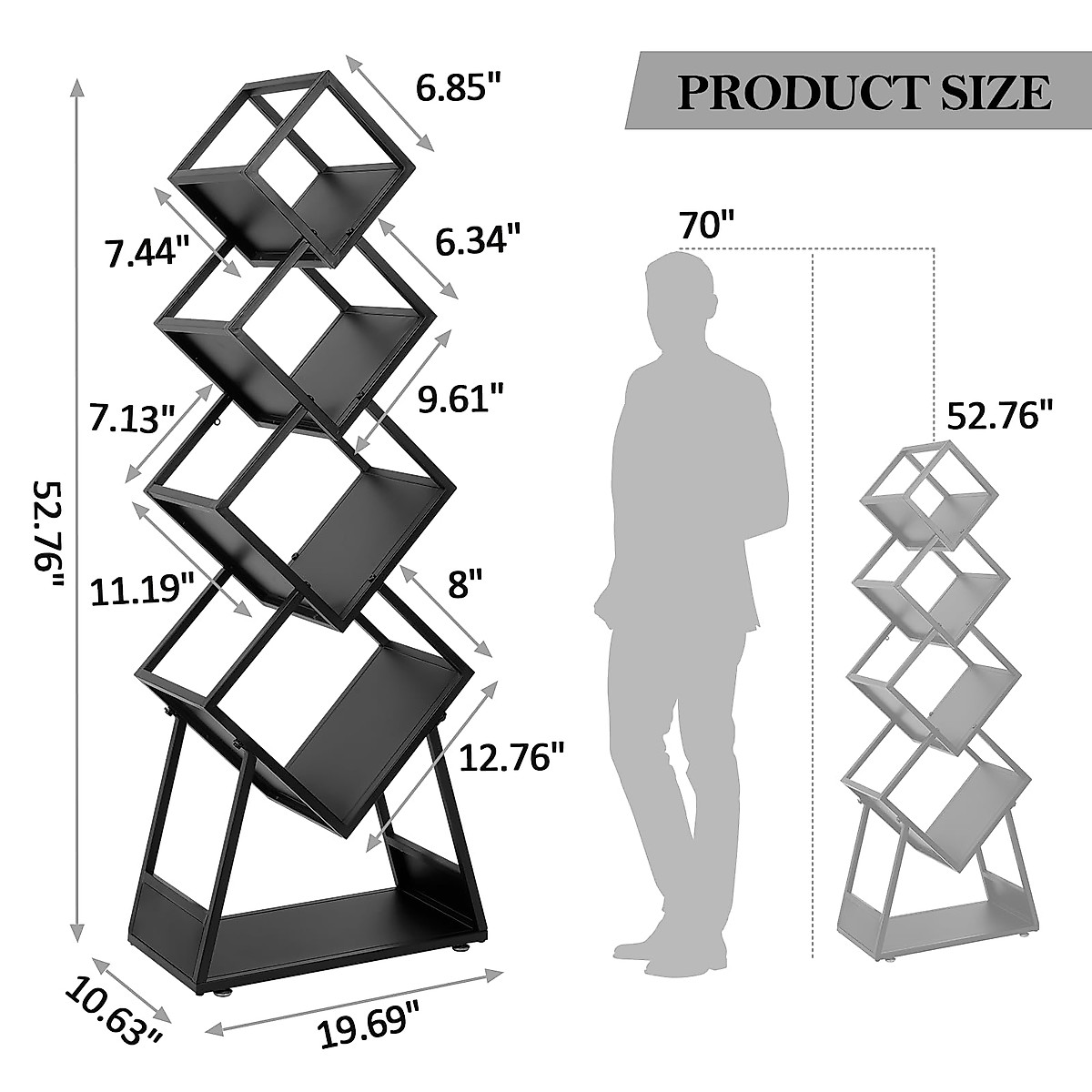 jxgzyy Bookshelf 5 Tier Geometric Modern Bookcase Industrial Style Metal Bookshelf Display Storage Rack for Books Decors Cds in Office Living Room Corner Floor Standing Bookcase