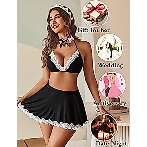 Avidlove French Maid Lingerie Women's Exotic Costumes Role Playing Lingerie Schoolgirl Lingerie Black Large