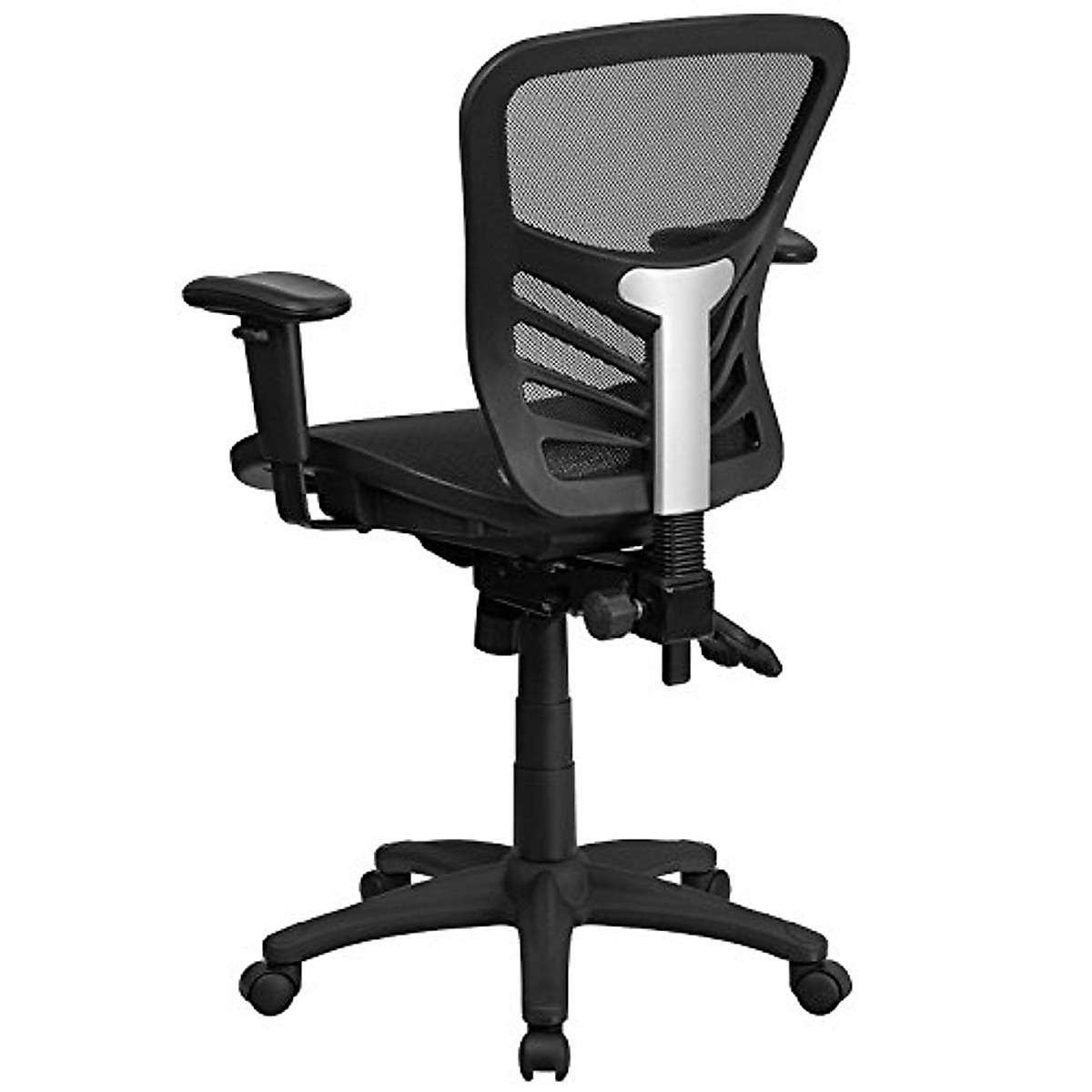 Flash Furniture Nicholas Mid-Back Transparent Black Mesh Multifunction Executive Swivel Ergonomic Office Chair with Adjustable Arms