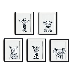 Generic Cotton Paperie Black and White Safari Nursery Decor Animals Prints Set of 6 (Unframed) Nursery Wall Decor Art (8x10),safari-babies-5-4/0