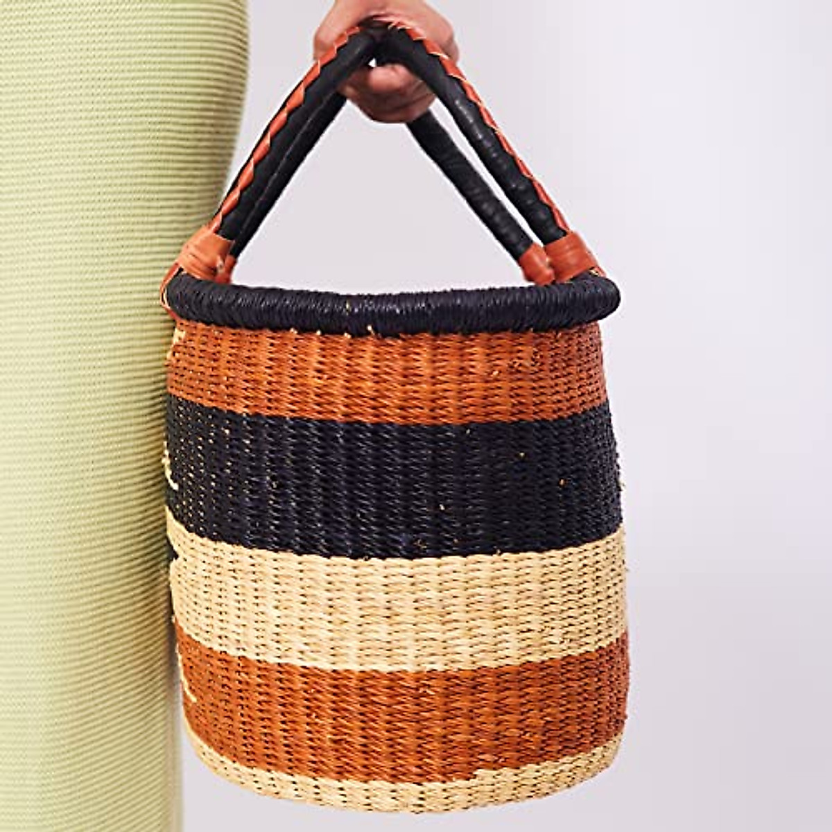 Handwoven African Grass Basket, Oval Style- flat bottom with 2 handles Fair Trade