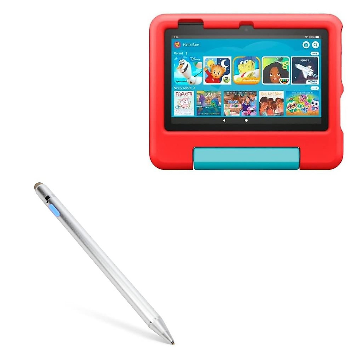 BoxWave Stylus Pen Compatible with Amazon Fire 7 Kids (12th Gen 2022) - AccuPoint Active Stylus, Electronic Stylus with Ultra Fine Tip for Amazon Fire 7 Kids (12th Gen 2022) - Metallic Silver