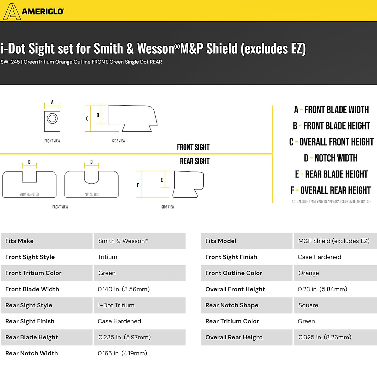 AmeriGlo adult unisex Tritium I-Dot Green with Orange Outline Set sporting gun sights, Green/Orange, 1 x 2 US