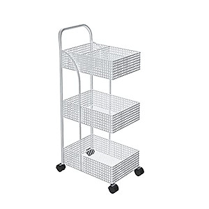 SLNFXC Scandinavian Iron Shelves Bedroom Kitchen Metal Removable Bathroom Storage Rack with Wheels Trolley