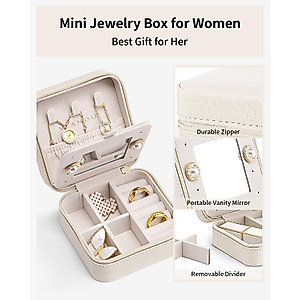 Vlando Small Travel Jewelry Box Organizer - Display Case for Girls Women Gift Rings Earrings Necklaces Storage with Mirror Milky white