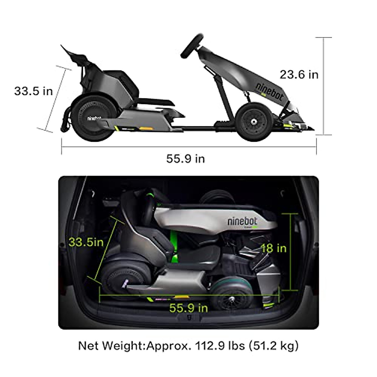 Segway Ninebot Electric GoKart Pro, Outdoor Race Pedal Go Karting Car for Kids and Adults, Adjustable Length and Height, Ride On Toys (Ninebot S MAX Included), Black