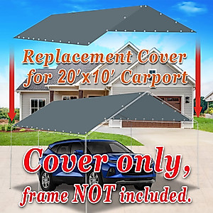 Strong Camel Carport Conopy Cover 10'x20' Replacement for Car Tent Outdoor Top Garage Shelter with Ball Bungees, Grey (Only Cover, Frame Not Included)