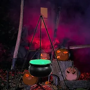 Outdoor Halloween Decorations - Large Witches Cauldron on Tripod with LED Light，Black Plastic Bowl Candy Bucket Halloween Decor for Lawn Garden Yard Home Porch Decorations
