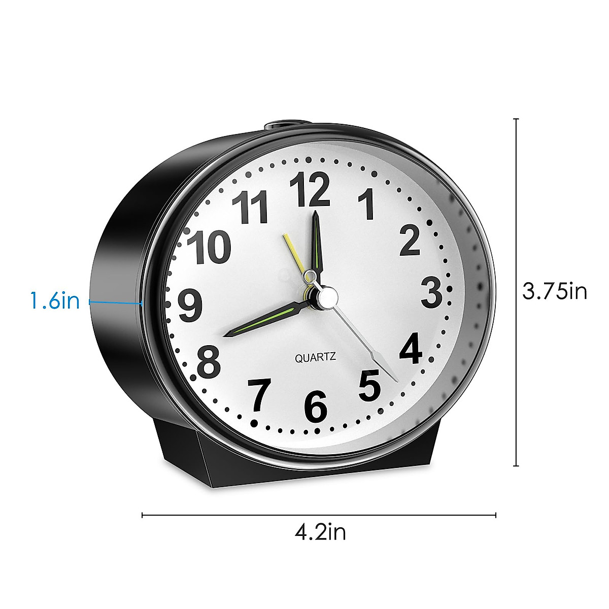 AMIR Analog Alarm Clock Battery Operated, Silent Non Ticking Small Travel Clock, Lighted on Demand & Snooze, Increasing Volume, Loud Clock for Heavy Sleepers, Kids, Elder Bedroom