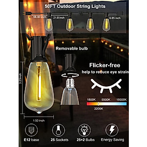 GLOBELIT Outdoor String Lights 50FT Waterproof Shatterproof Patio String Lights with 27 Dimmable Bulbs Warm White String Lights for Outside Connectable Backyard Lights Patio Lights