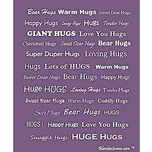 BlankieGram “Hugs” Plush Throw Blanket- Inspired Gift Ideas for The Entire Family, Comfort Gifts, Purple