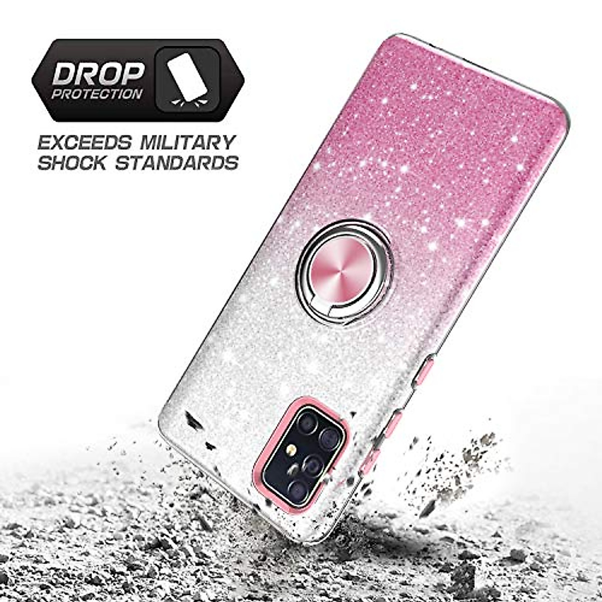 Samsang Galaxy A51 Case,Nicelycase Bling Sparkly Glitter Cute Phone Case for Women Girls with Kickstand,Slim Fit Drop Protection Shockproof Cover for Samsung Galaxy A51 - Pink